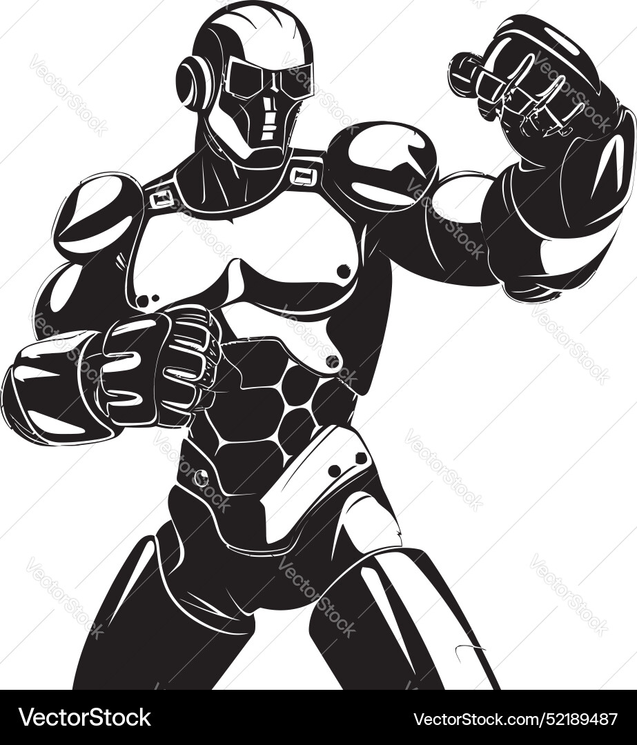 Robotic combatant robot boxer black icon circuit Vector Image