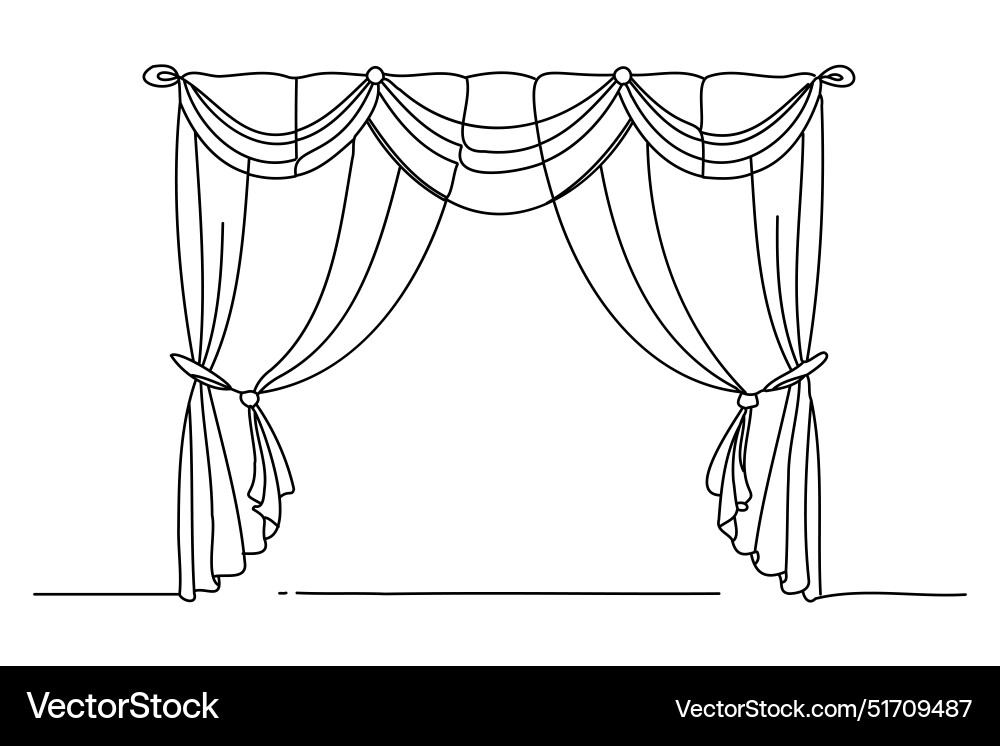 Silk curtain alone continuous line art isolated Vector Image