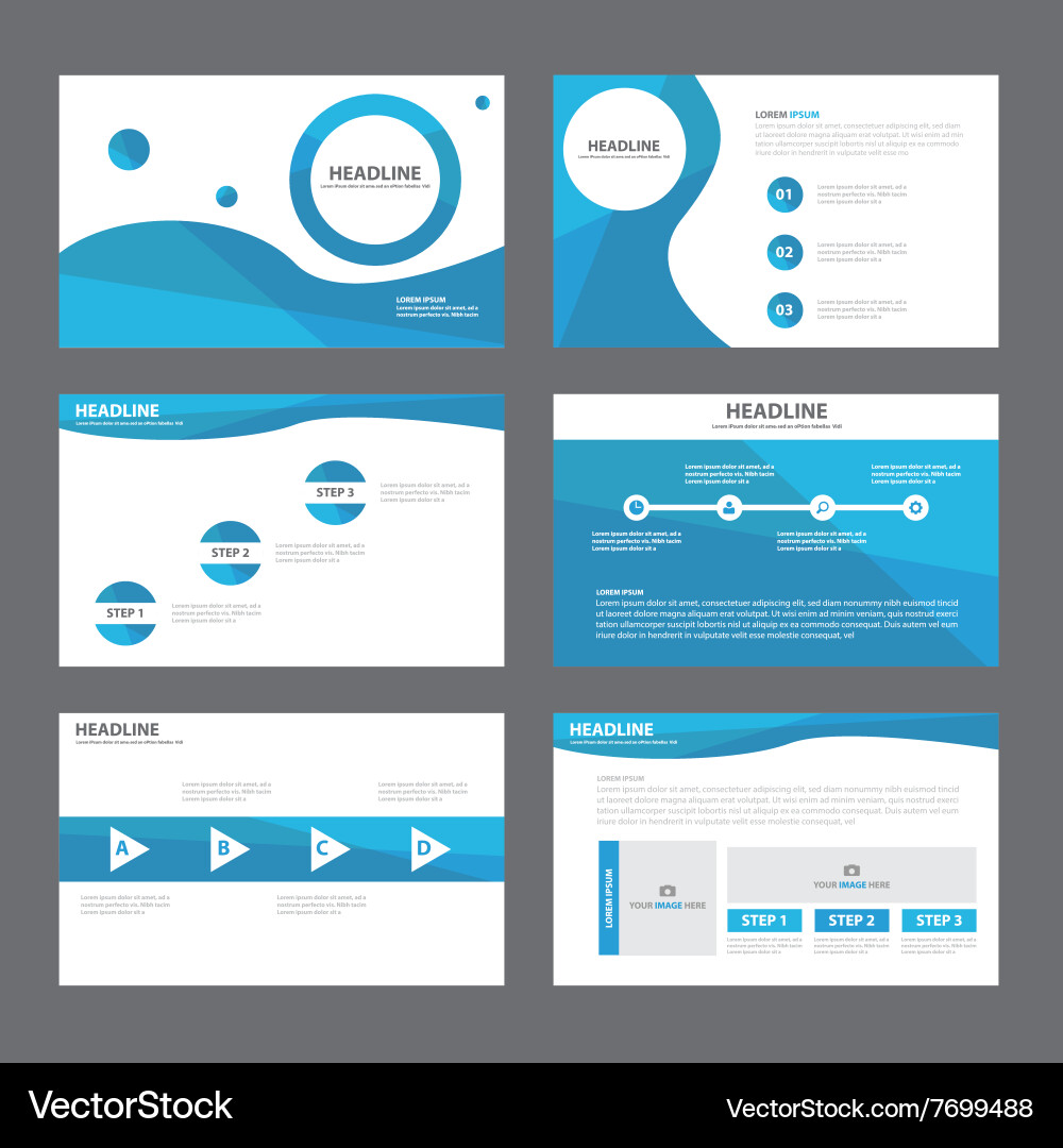 Blue wave presentation templates infographic set Vector Image