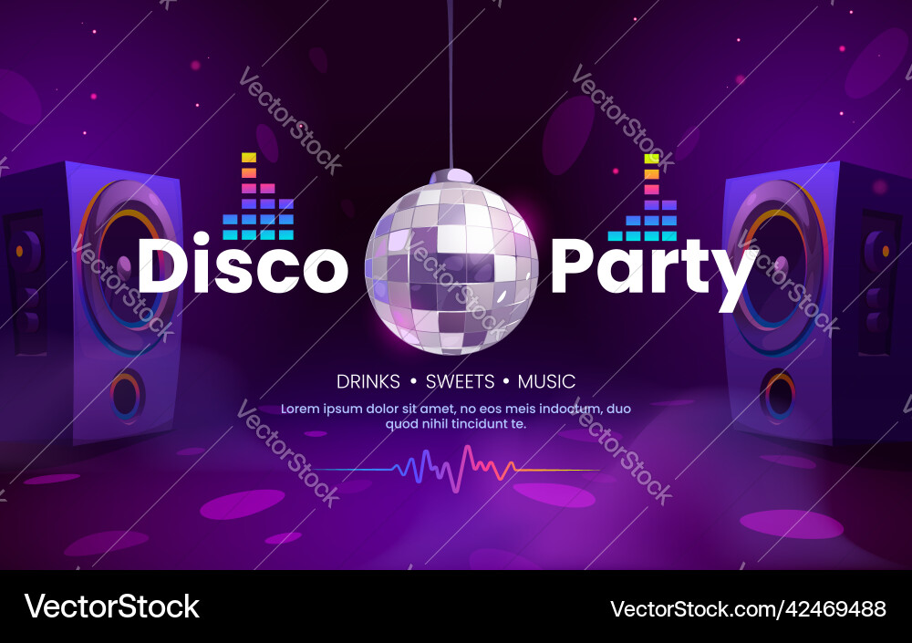 Disco party banner with light ball speaker Vector Image