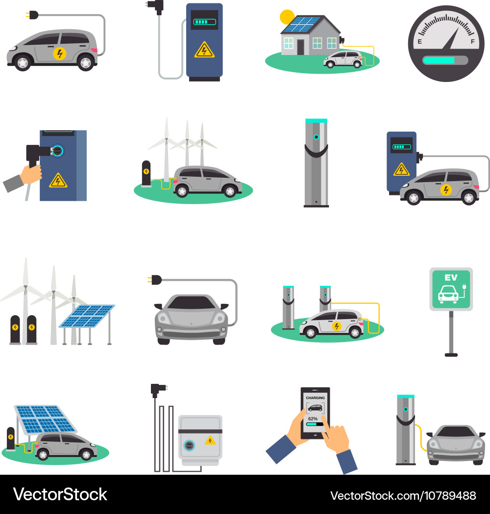 Electric Car Charging Icons Royalty Free Vector Image