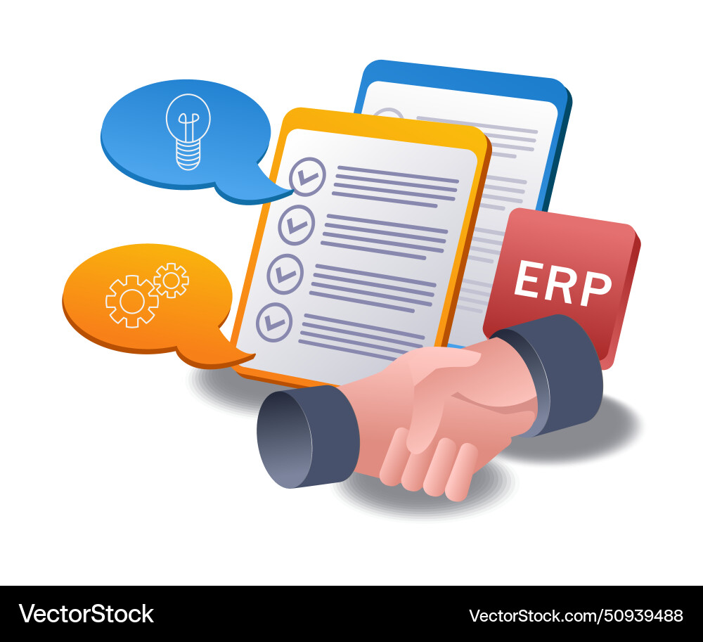 Erp business collaboration flat isometric 3d Vector Image