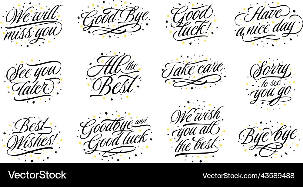 Handwritten farewells goodbye message lettering Vector Image