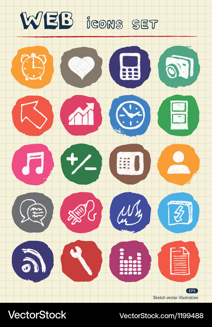 Internet and media icons set drawn by chalk Vector Image