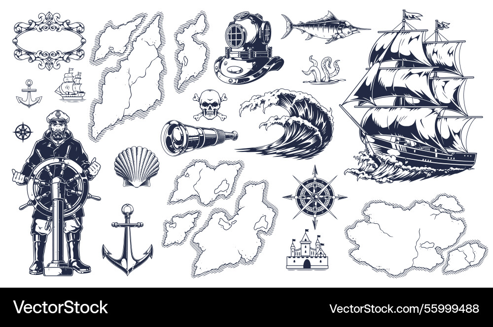 Nautical designs with ships and sea elements Vector Image