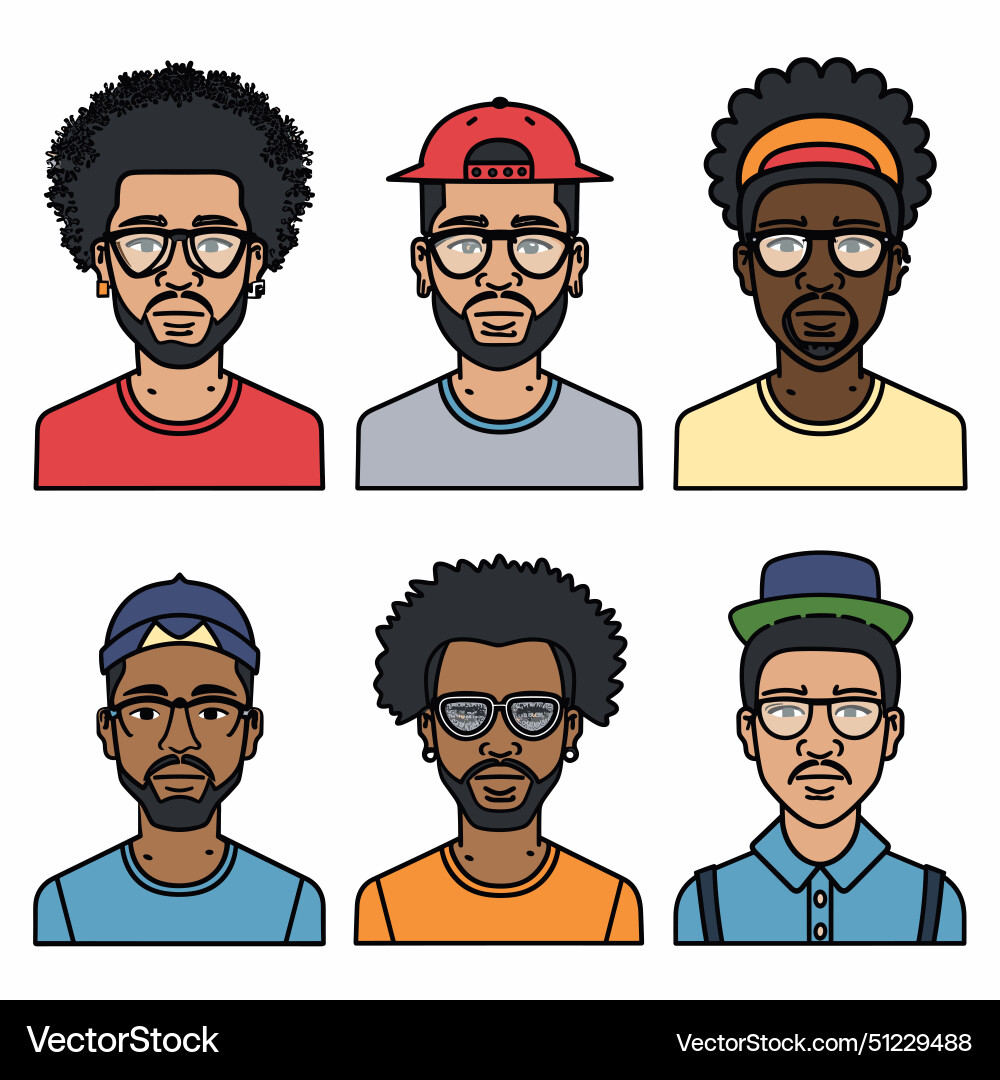Six african american men portraits different Vector Image