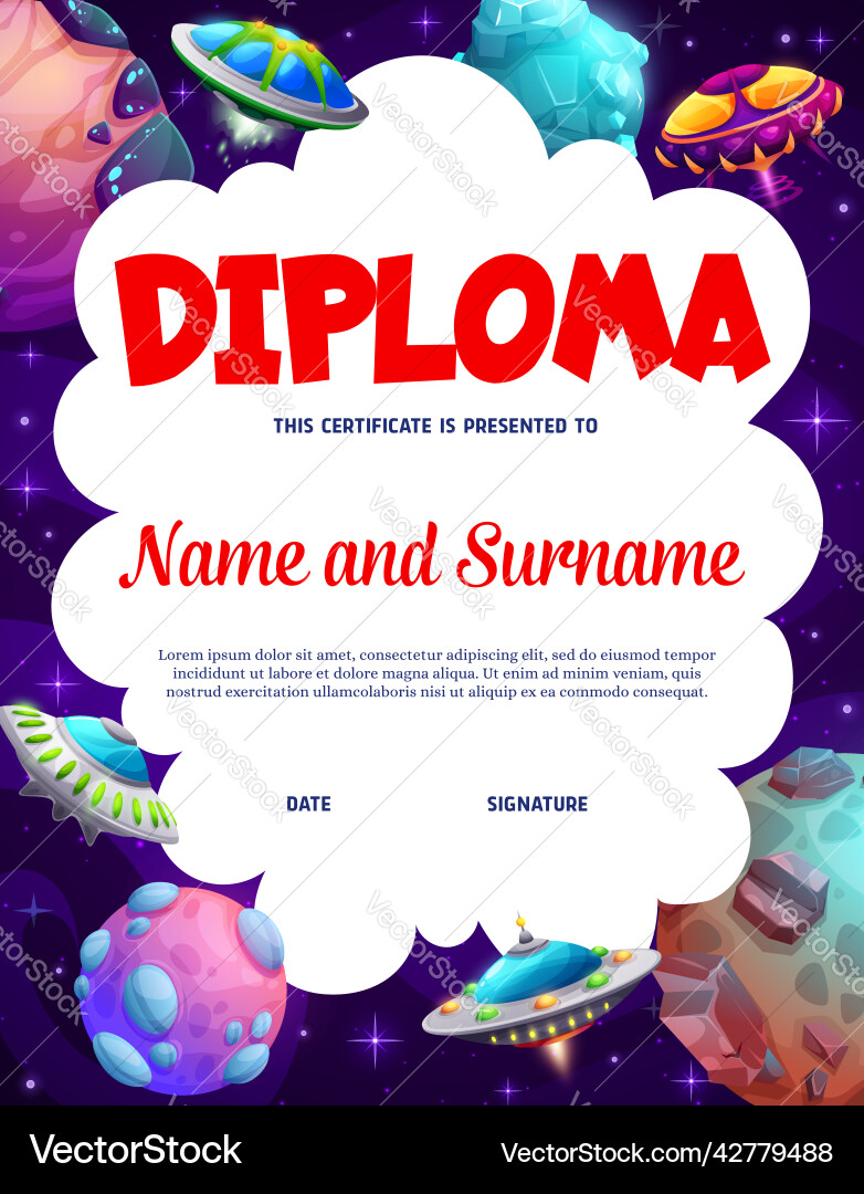 Space party kids diploma spacecrafts or starships Vector Image