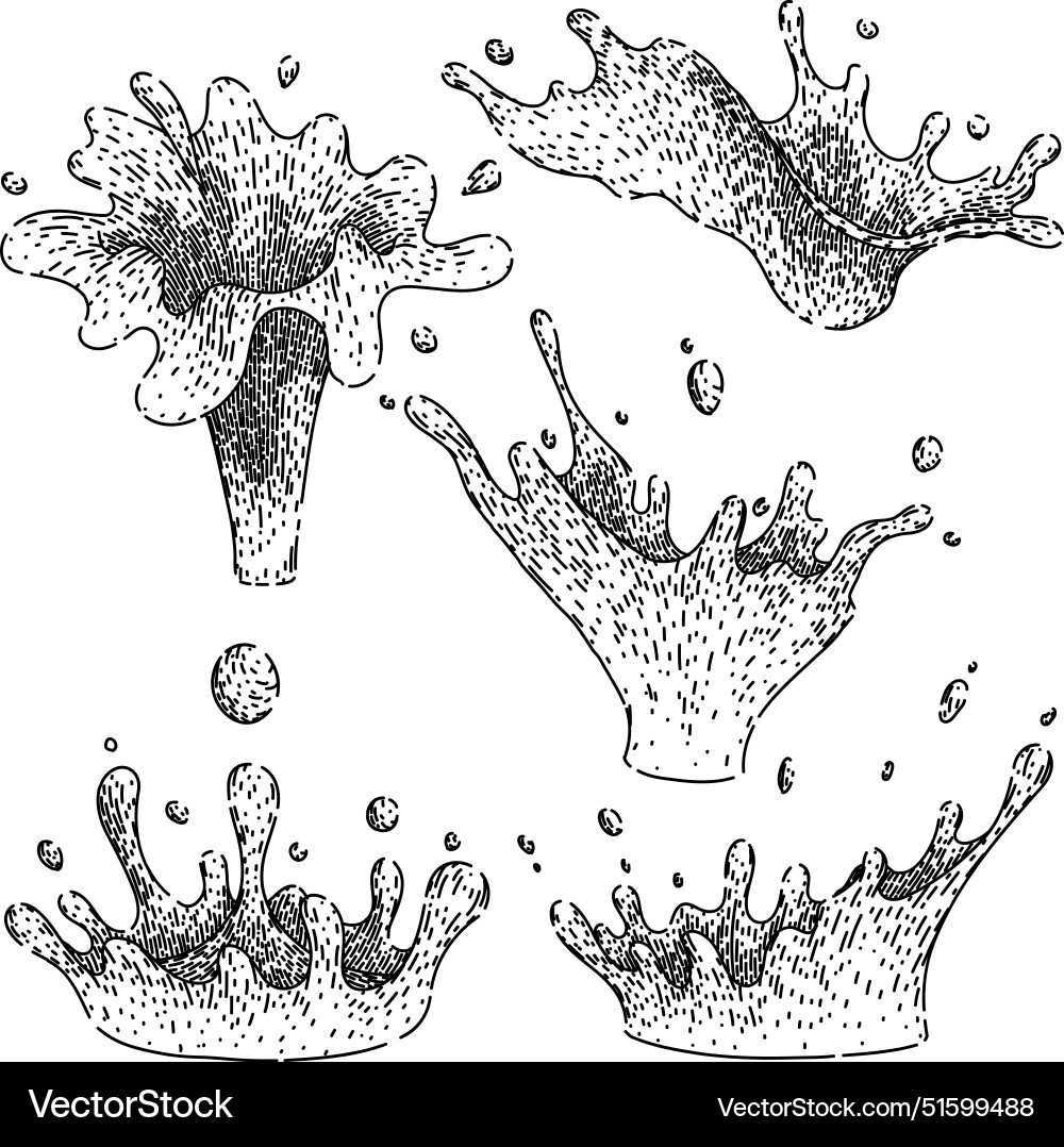 Water splash set sketch hand drawn Royalty Free Vector Image