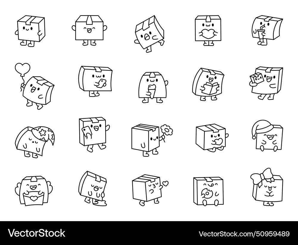 Cute delivery box with funny face coloring page Vector Image