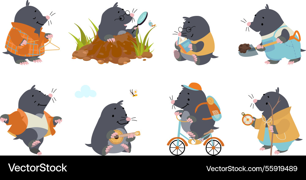 Funny mole cartoon cute moles isolated wild Vector Image