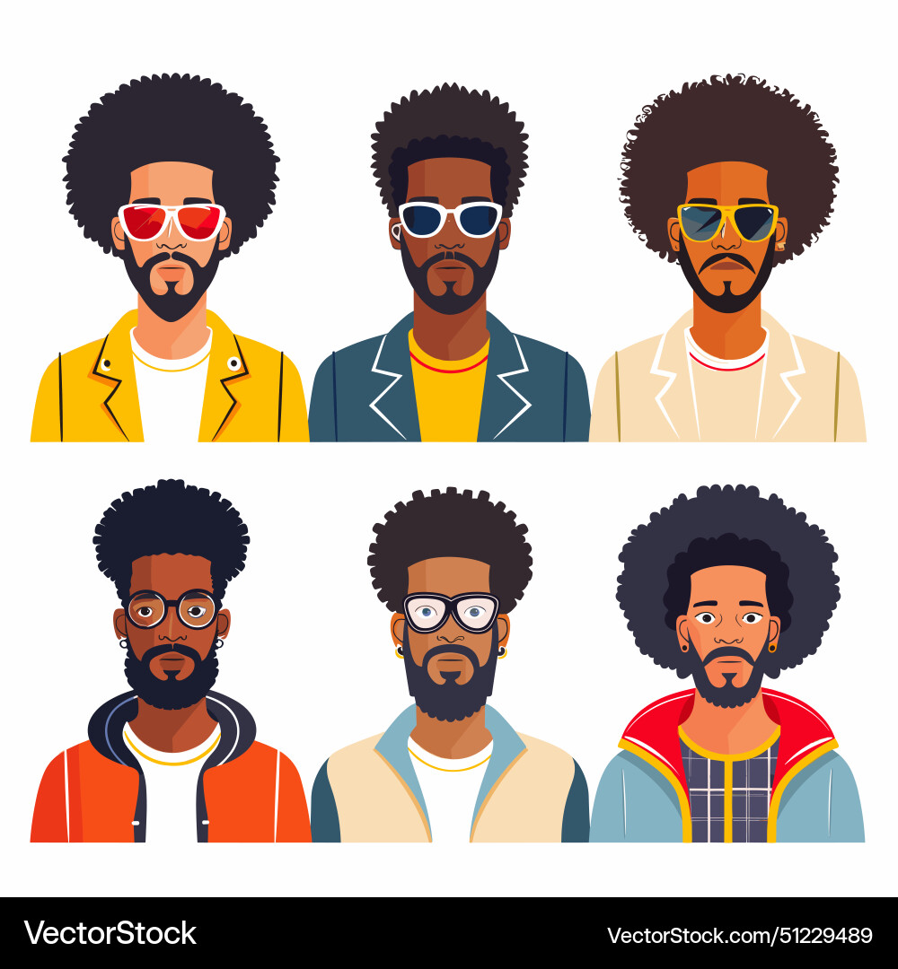Six distinct black men featuring Royalty Free Vector Image