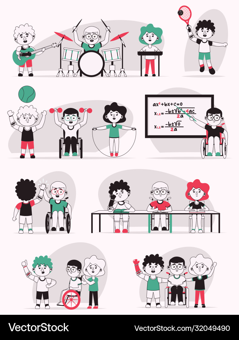 Character disabled kids Royalty Free Vector Image