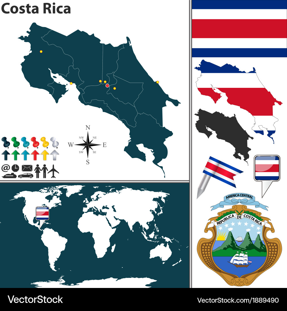Costa rica map world Royalty Free Vector Image