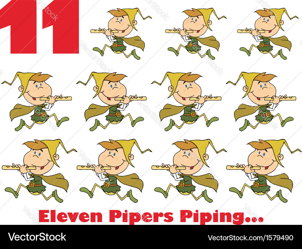 Eleven pipers piping Royalty Free Vector Image