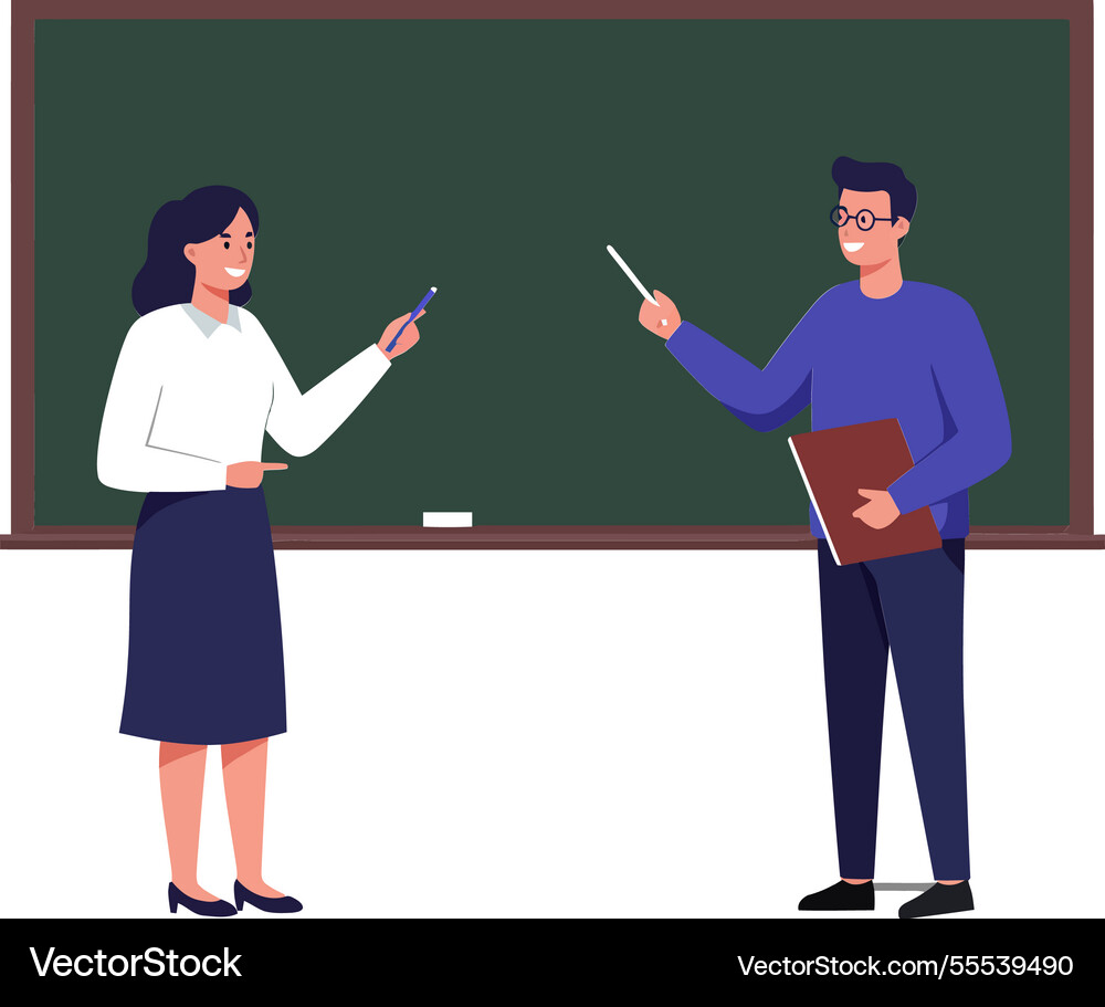 Engaging classroom scene with teachers discussing Vector Image