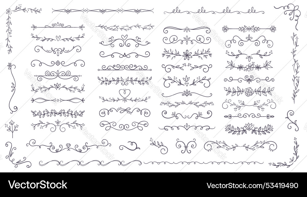 Hand- drawn floral text dividers Royalty Free Vector Image