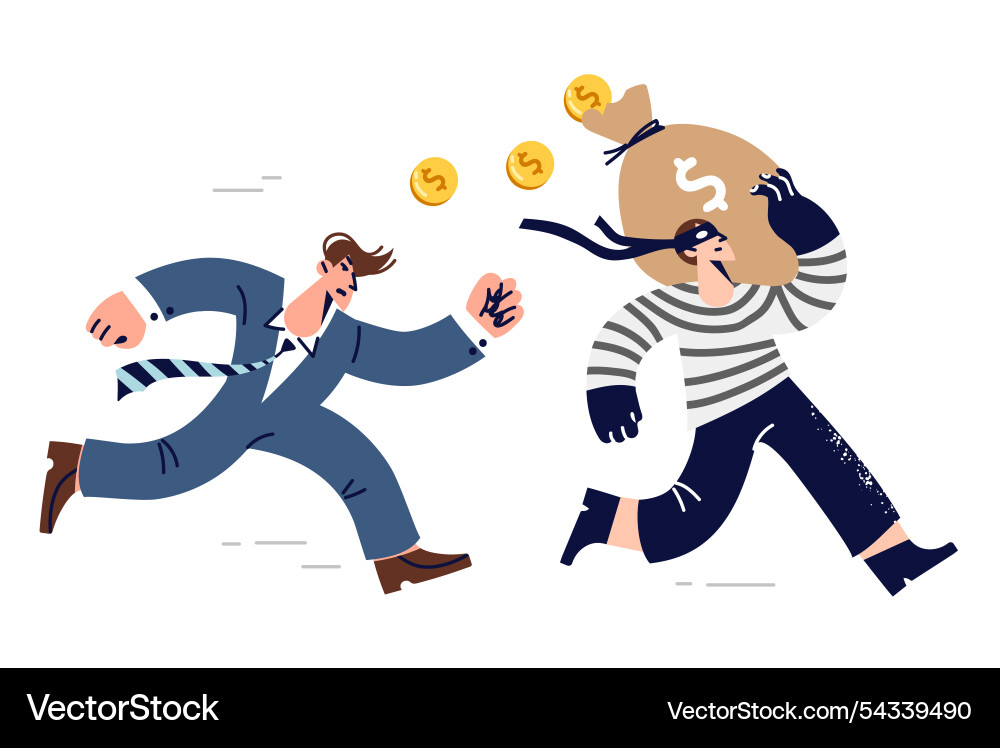 Man bank security guard runs after thief stolen Vector Image