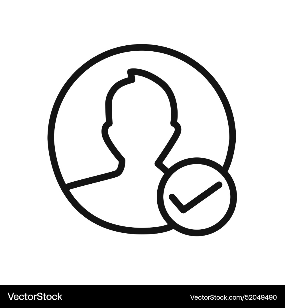 Profile check icon linear graphics sign Royalty Free Vector