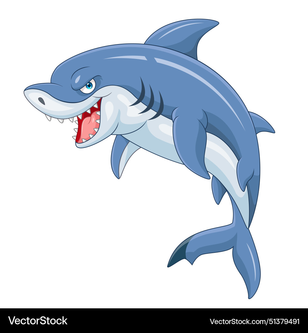 Cartoon great blue shark on white background Vector Image