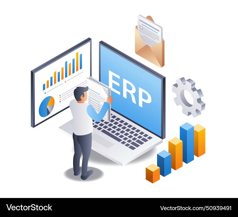 Erp business management flat isometric 3d Vector Image
