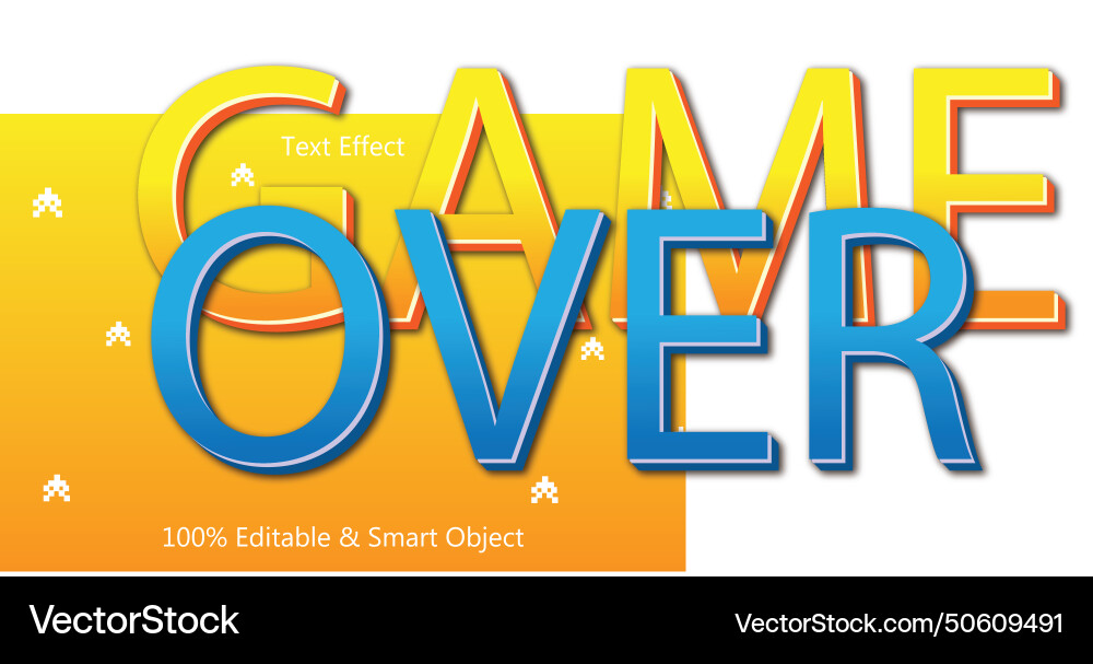 Game over editable 3 dimension emboss cartoon Vector Image