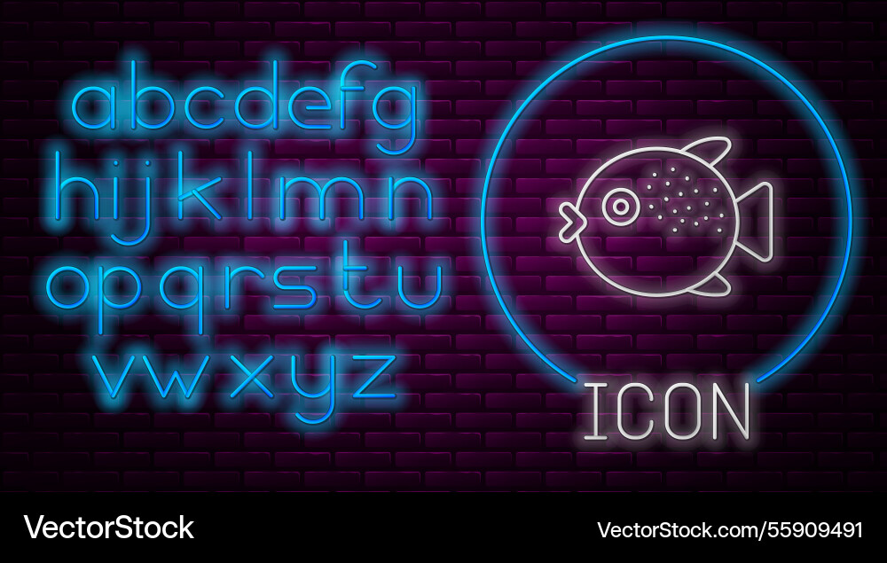 Glowing neon line puffer fish icon isolated Vector Image