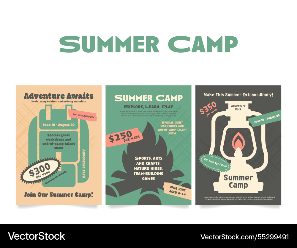 Summer camp banners promoting activities Vector Image