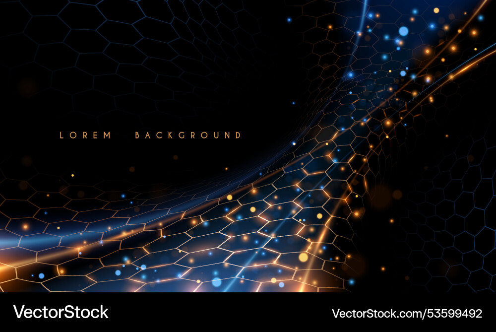 Abstract blue and gold light hexagons background Vector Image