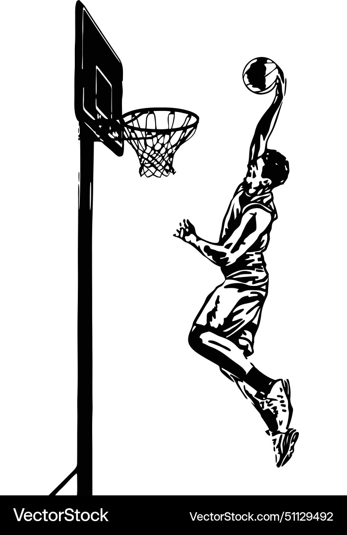 Baskeball player jumping slam dunk Royalty Free Vector Image