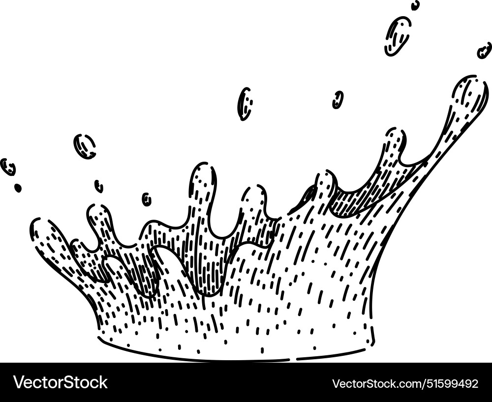 Blue water splash sketch hand drawn Royalty Free Vector