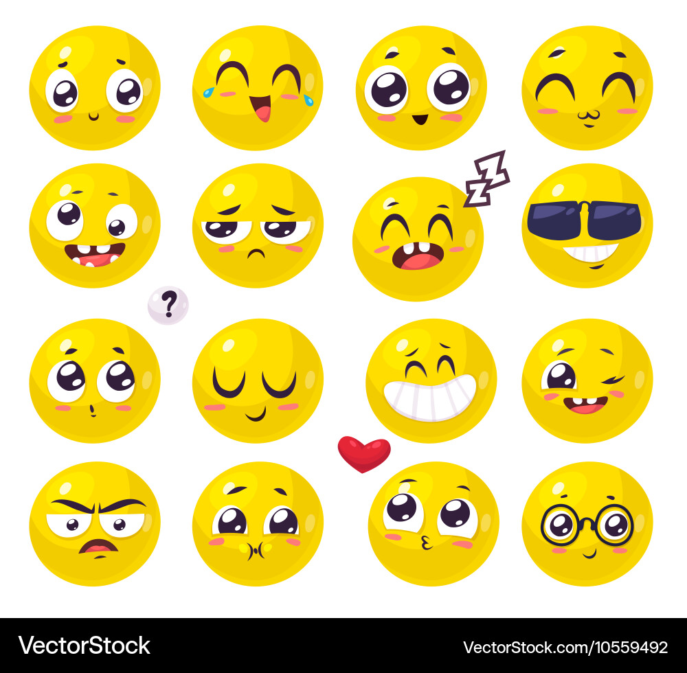 Smiling Faces Cartoon Set Royalty Free Vector Image