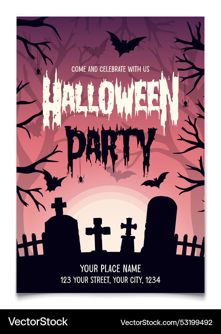 Spooky halloween party invitation poster template Vector Image