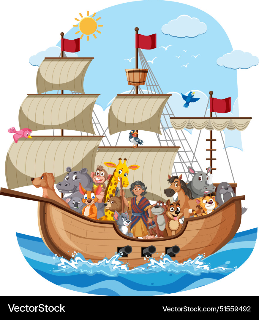 Various animals on a ship at sea Royalty Free Vector Image