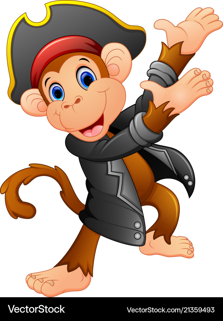 Cute pirate monkey presenting Royalty Free Vector Image