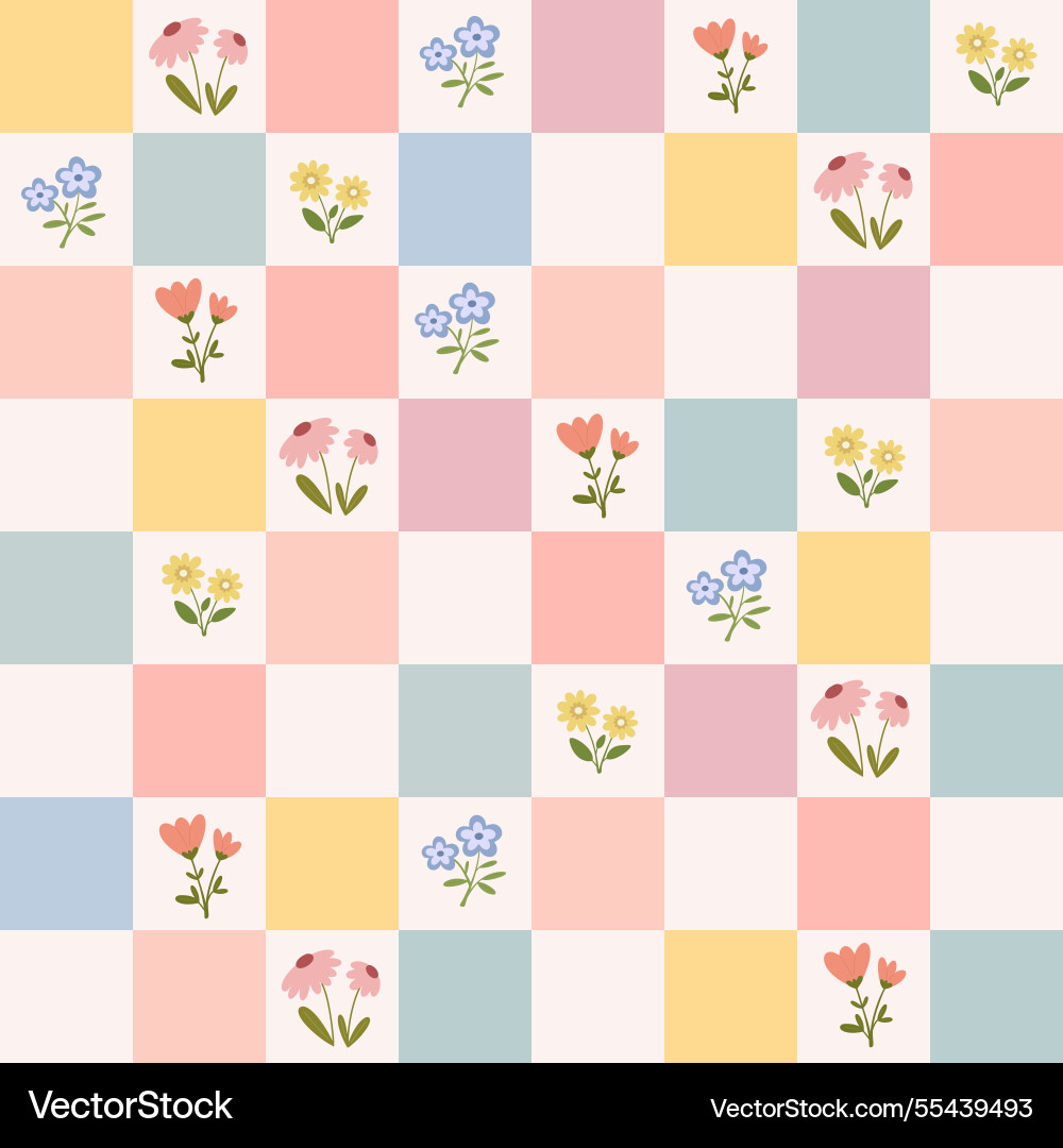 Cute spring seamless pattern checkered pastel Vector Image