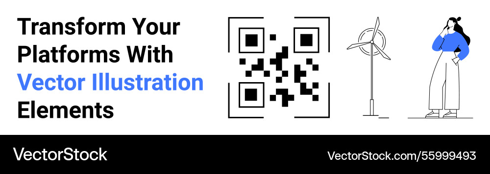 Qr code with wind turbine and person thinking Vector Image