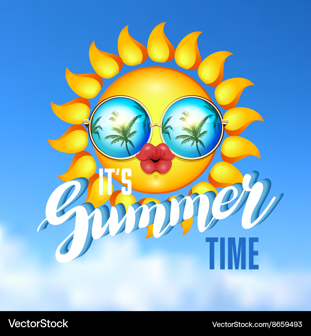 Summer sun face with sunglasses and full lips Vector Image
