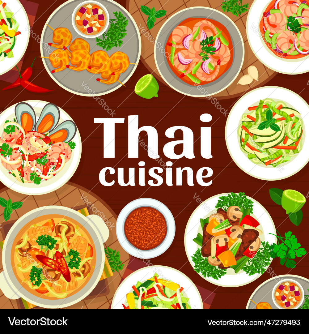Thai cuisine restaurant menu cover page template Vector Image