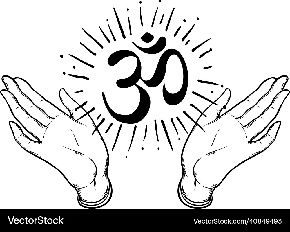 Two hands showing om sign dotwork Royalty Free Vector Image