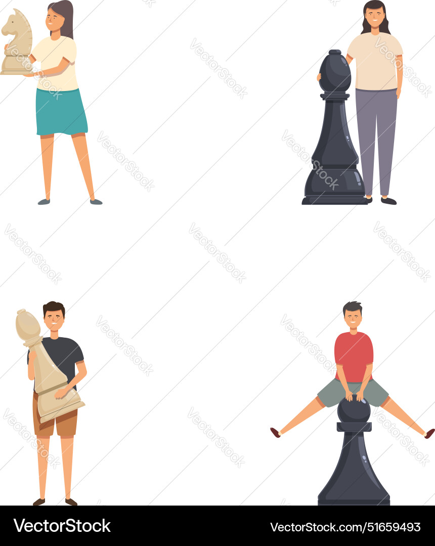 Various people with giant chess pieces Royalty Free Vector