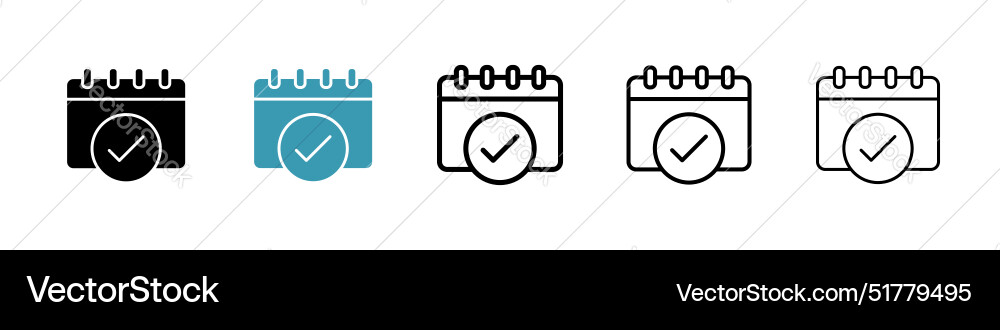 Check in calendar icon set black filled Royalty Free Vector