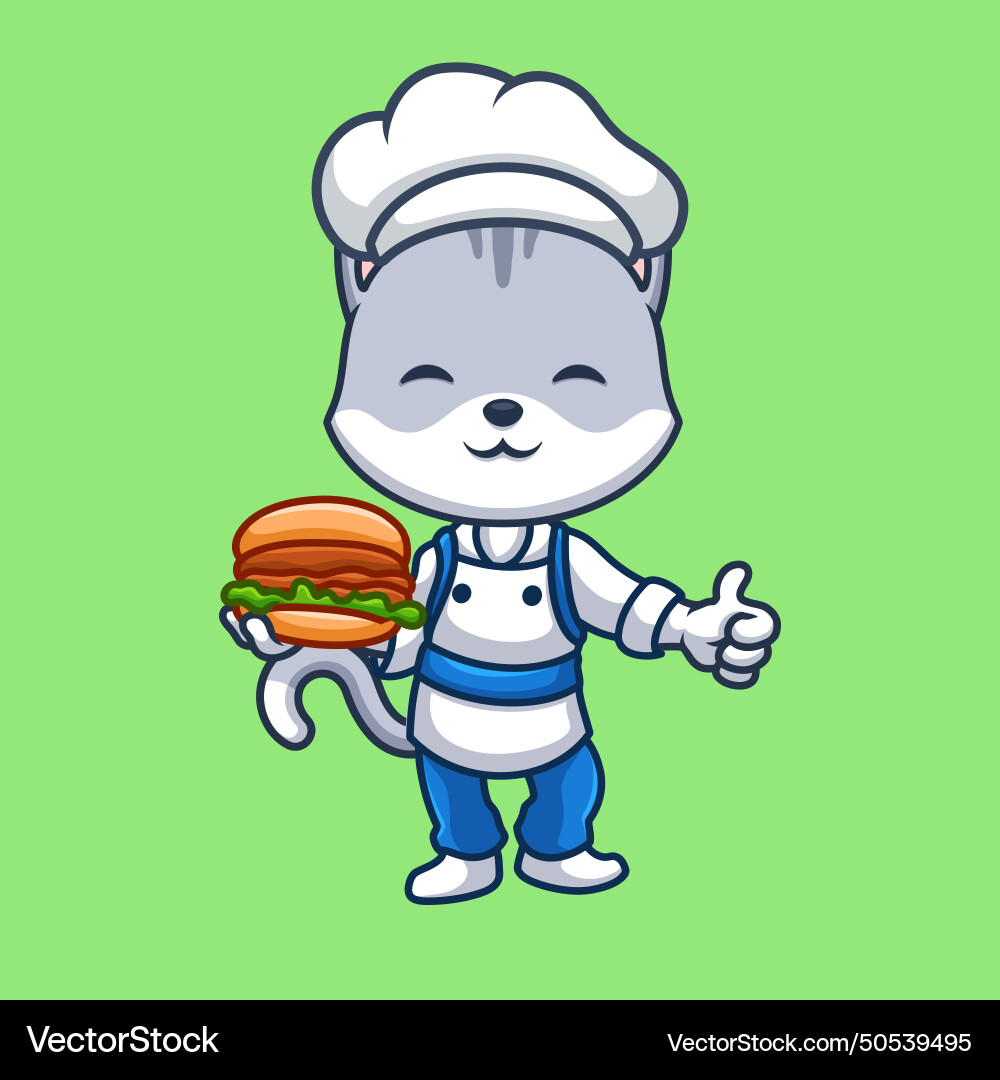 Chef grey cat cute cartoon Royalty Free Vector Image