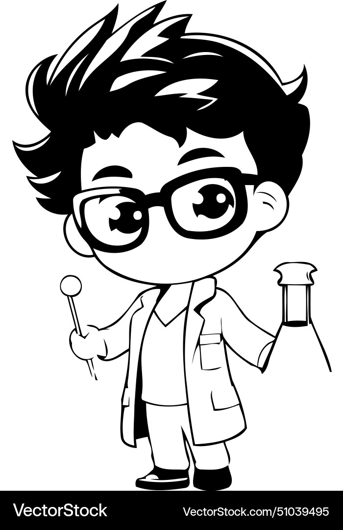 Scientist boy cartoon character with science Vector Image