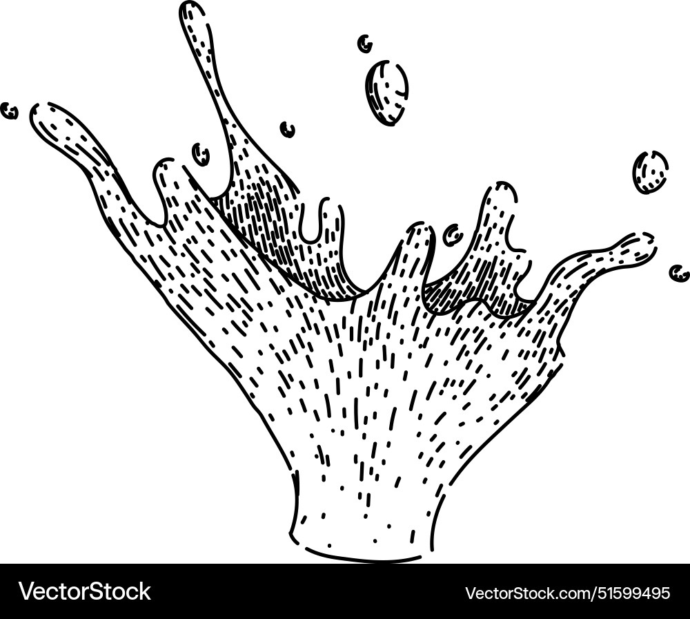 Wave water splash sketch hand drawn Royalty Free Vector