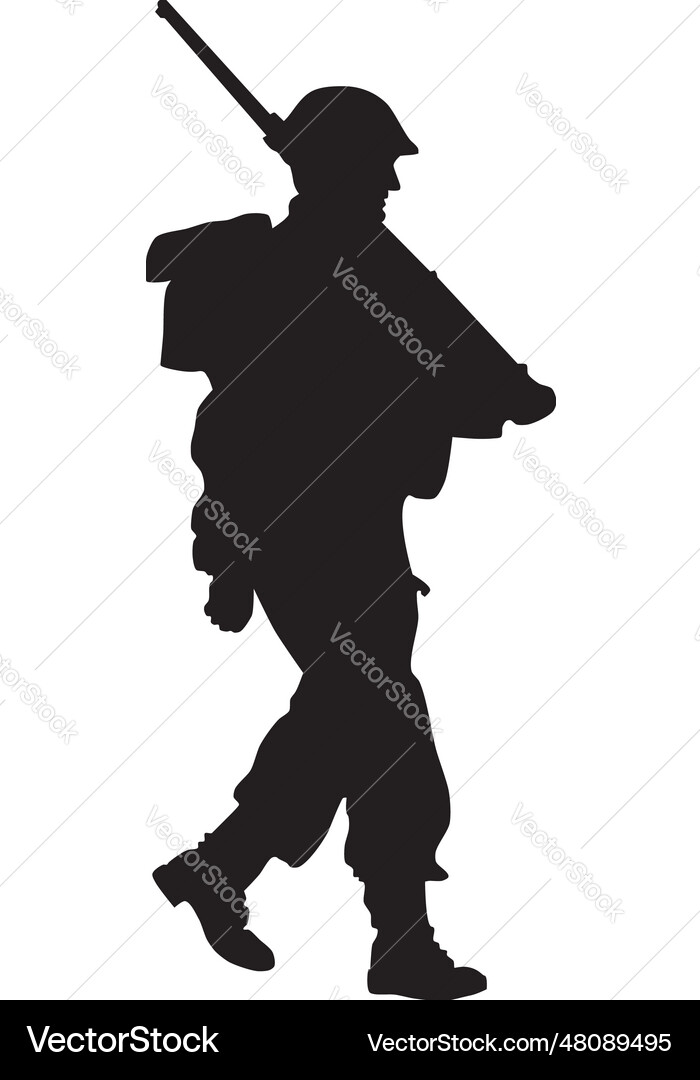 Ww2 soldier marching silhouette Royalty Free Vector Image