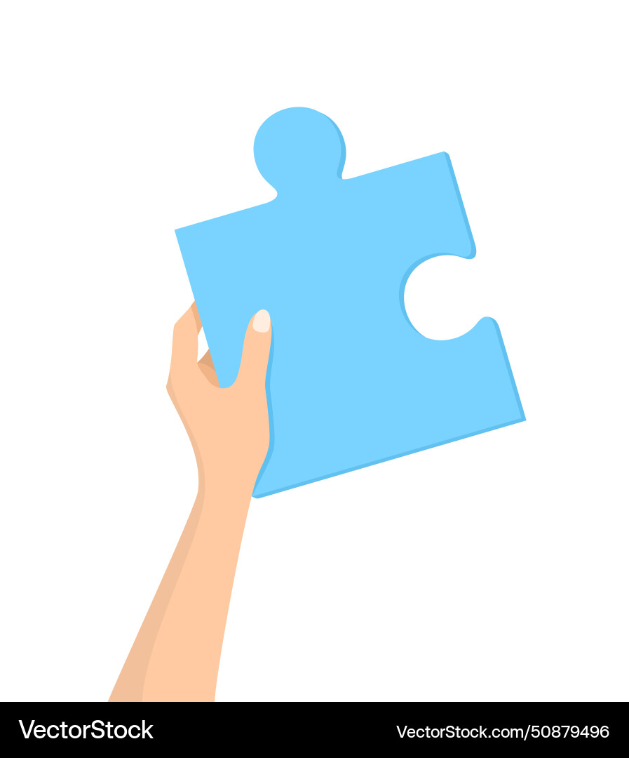 A female hand holding blue puzzle piece Royalty Free Vector