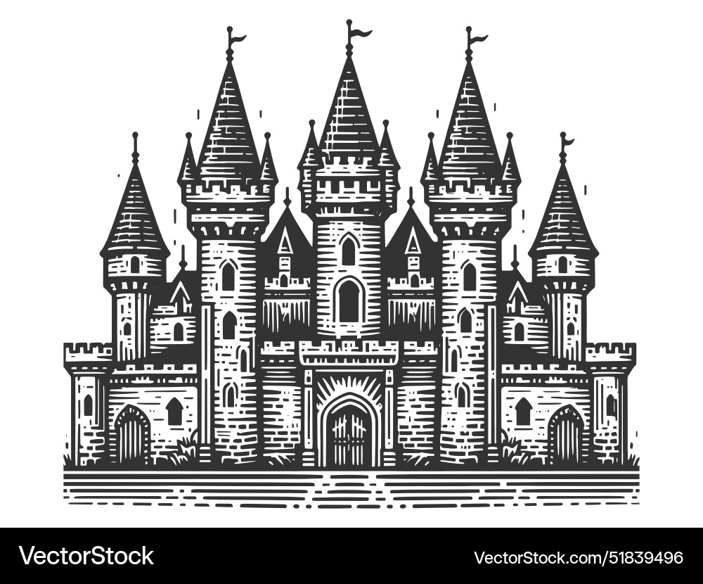 Medieval castle engraving Royalty Free Vector Image