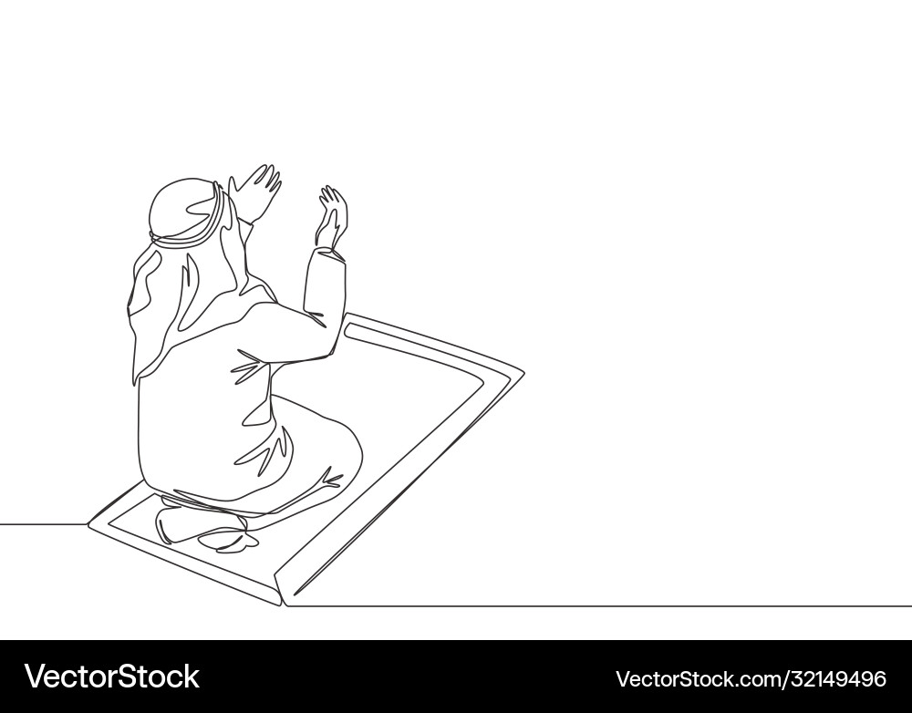 One continuous line drawing muslim person Vector Image
