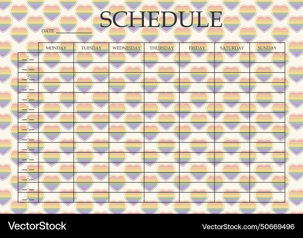 Schedule colorful hearts design categories Vector Image