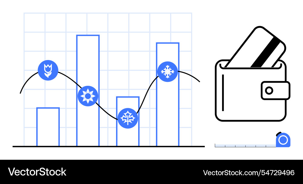Seasonal spending trends chart with wallet Vector Image